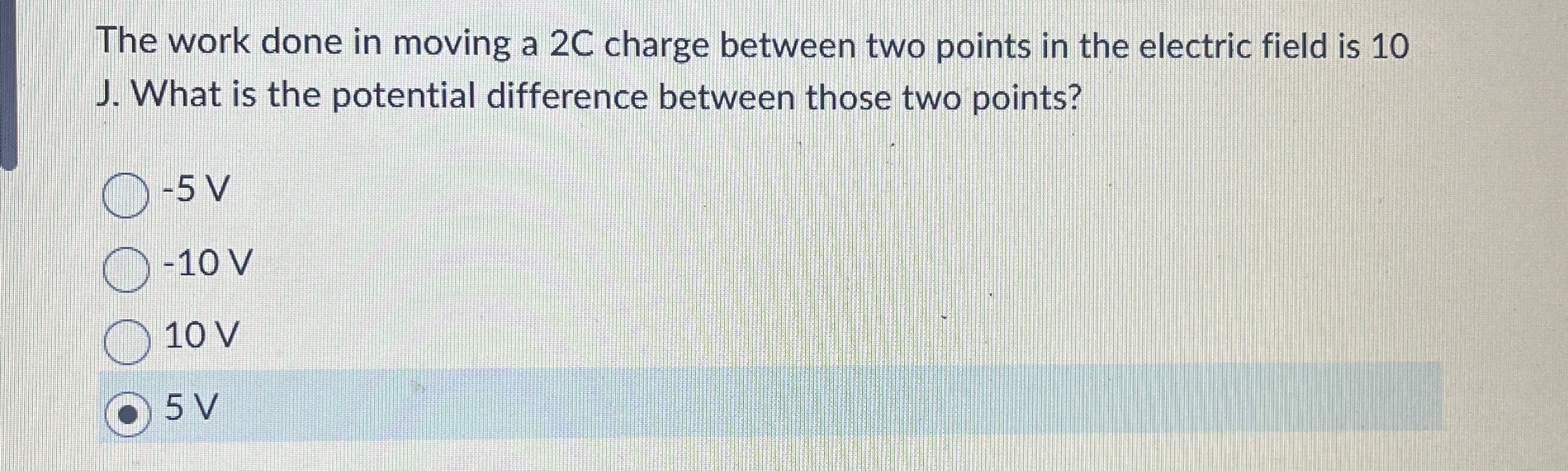 Solved The work done in moving a 2C charge between two | Chegg.com