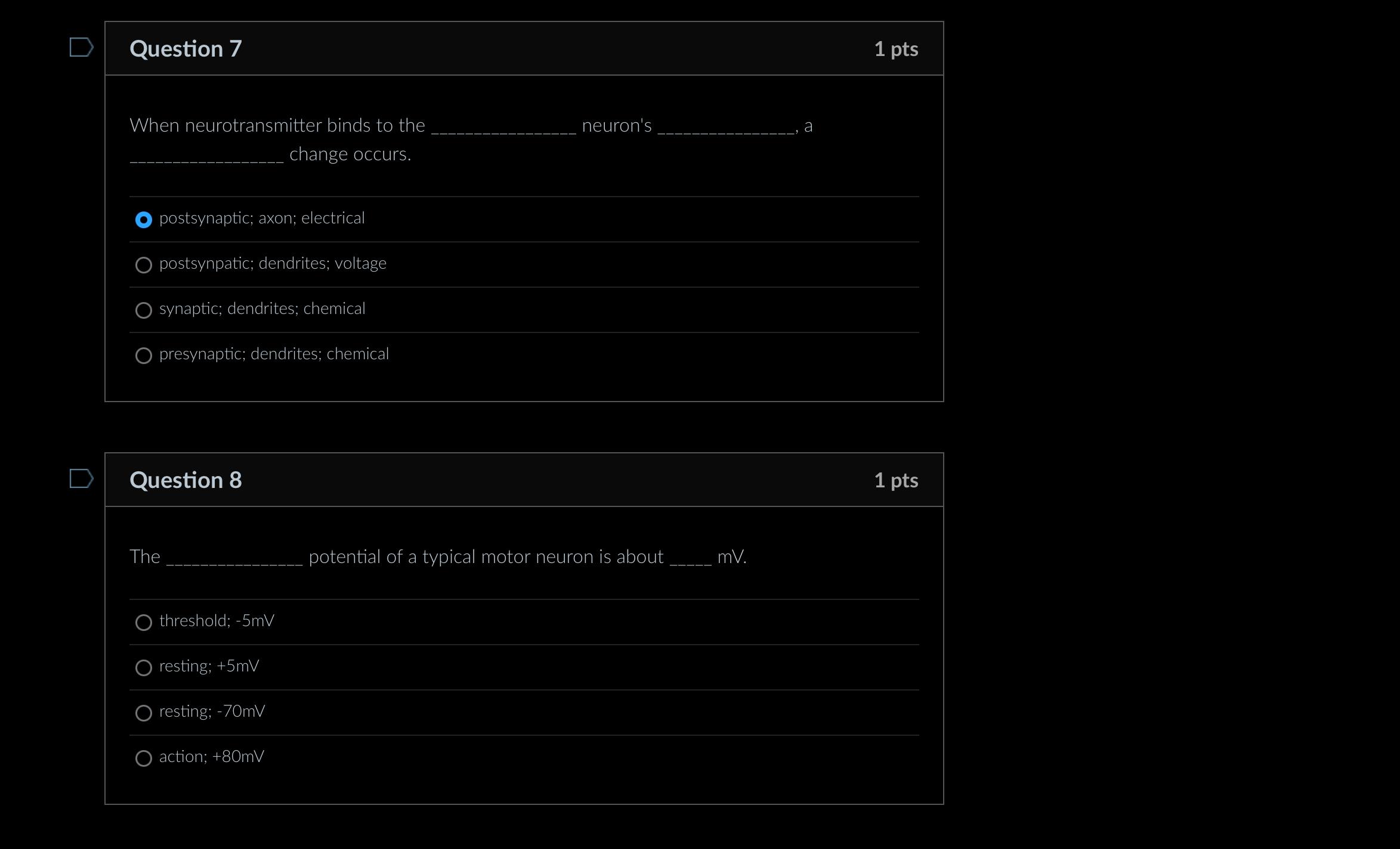Solved Question 71 ﻿ptsWhen neurotransmitter binds to the | Chegg.com