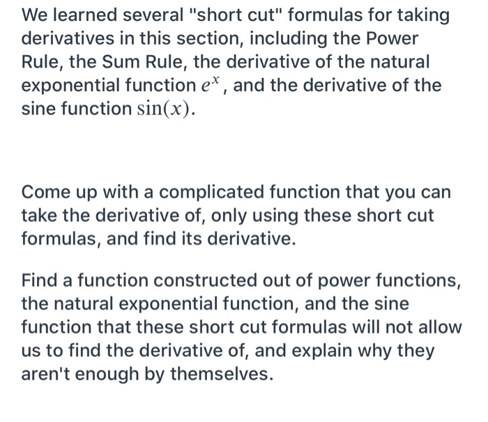 Solved We learned several "short cut" formulas for taking | Chegg.com