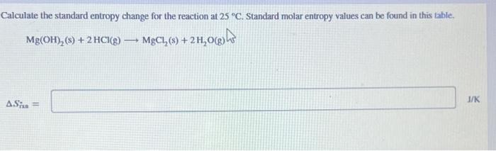 Solved Calculate the standard entropy change for the | Chegg.com