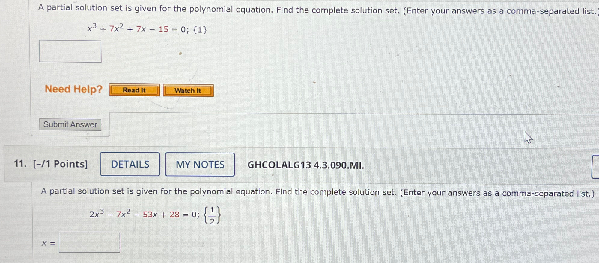 Solved A partial solution set is given for the polynomial | Chegg.com