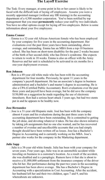 Solved The Layoff Exercise The Task: Every manager, at some | Chegg.com