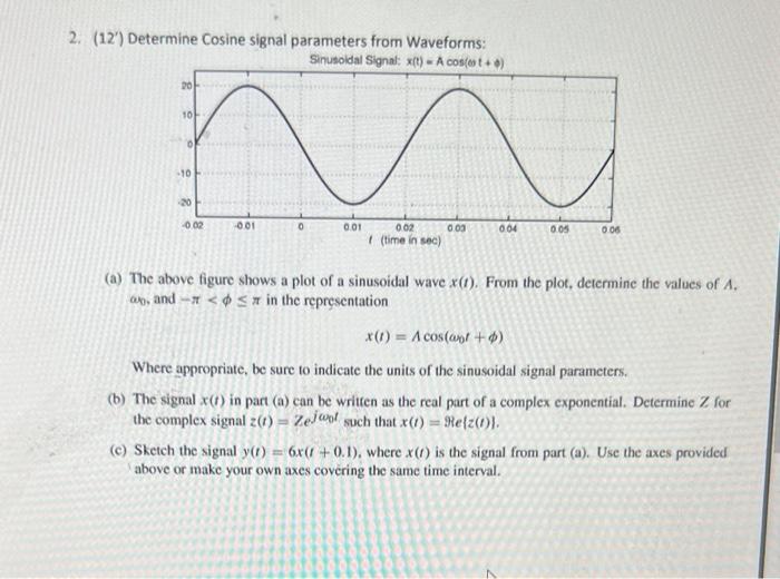 Solved 2. (12') Determine Cosine signal parameters from | Chegg.com