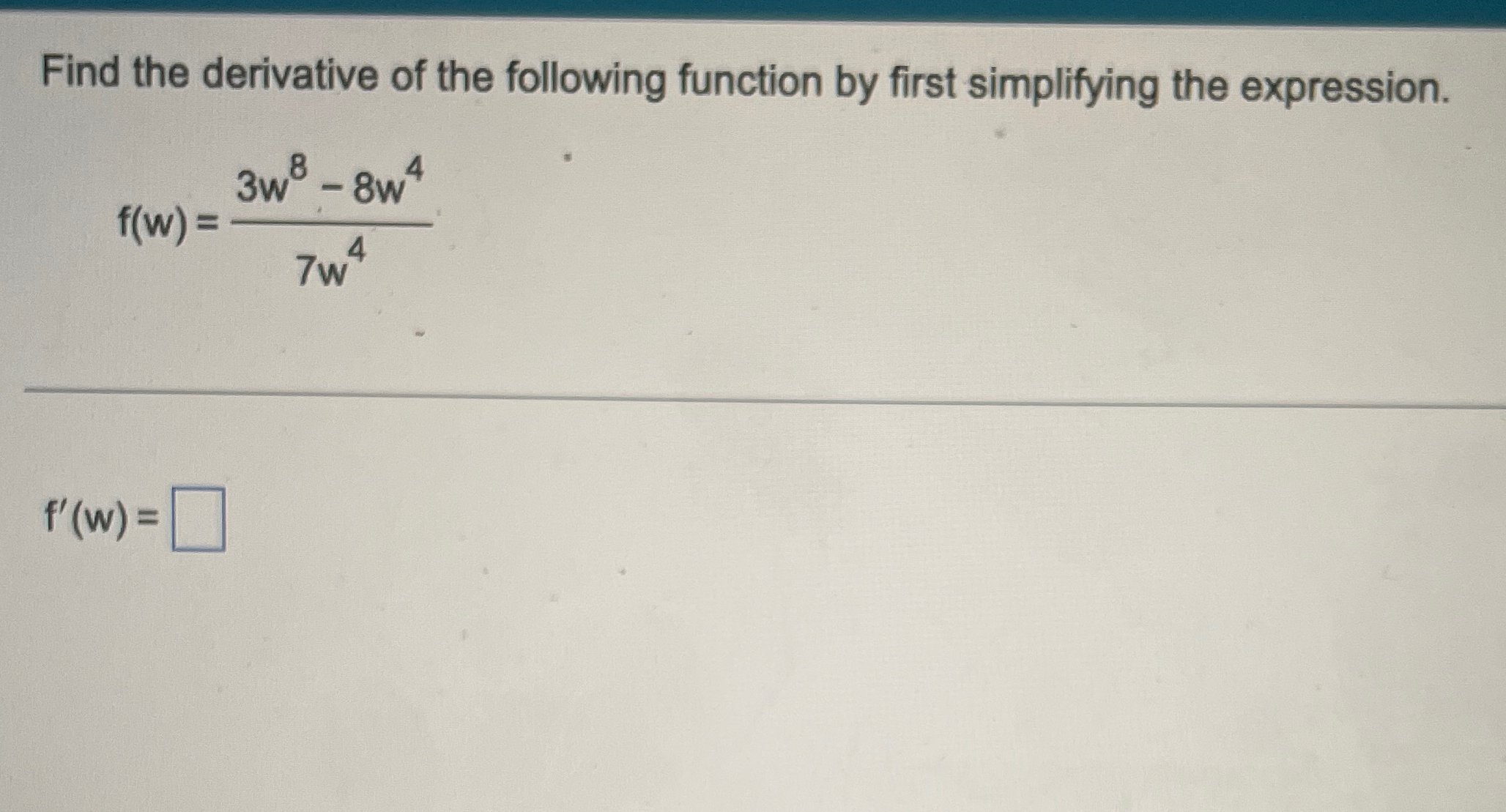 Solved Find the derivative of the following function by | Chegg.com