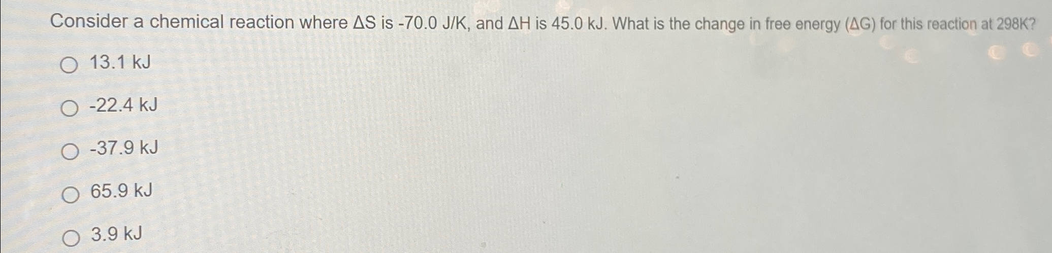 Solved Consider a chemical reaction where ΔS ﻿is -70.0JK, | Chegg.com