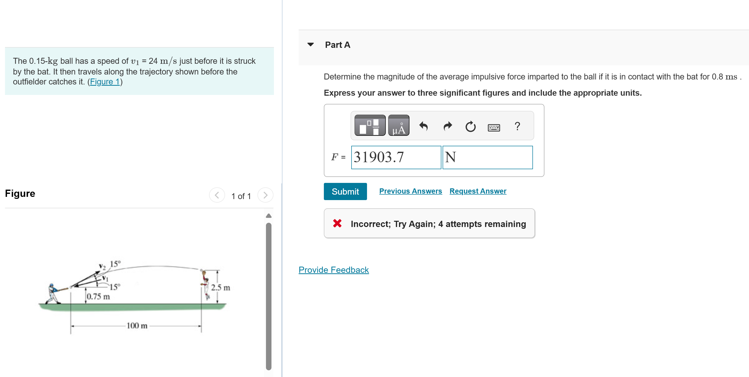 Solved Part A The 0.15-kg ball has a speed of v_(1)=24m//s | Chegg.com