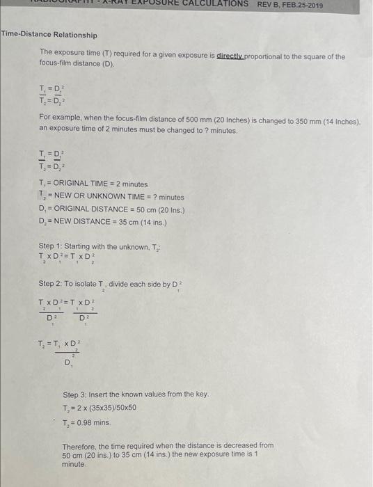 RAD4101 Radiography RT1 use of formulas -calculation | Chegg.com