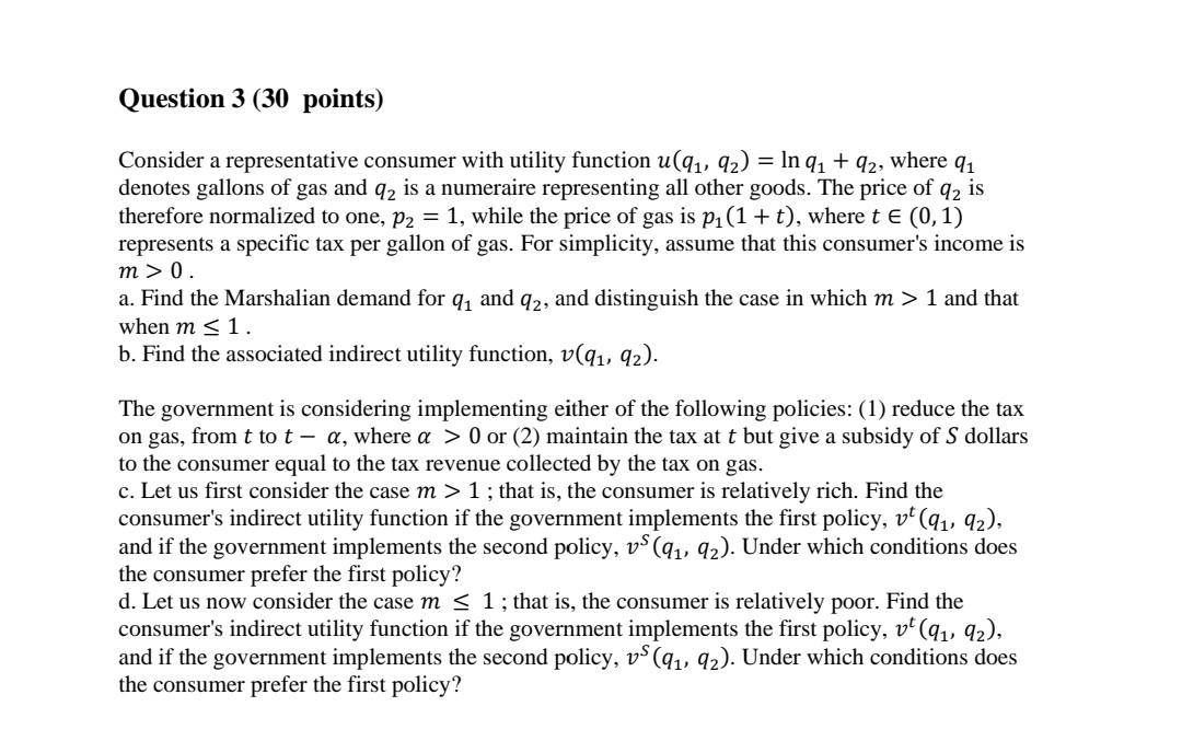 Solved Consider a representative consumer with utility | Chegg.com