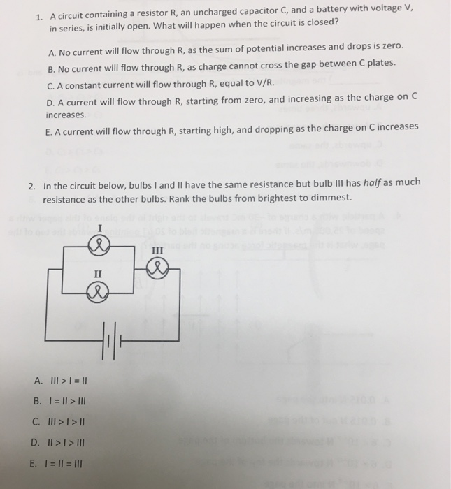 Solved 1. A circuit containing a resistor R, an uncharged | Chegg.com