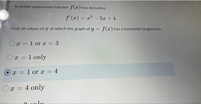 Solved A certain polynomial function f(x) has derivative | Chegg.com