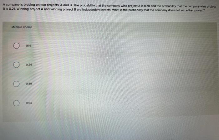 Solved A company is bidding on two projects, A and B. The | Chegg.com