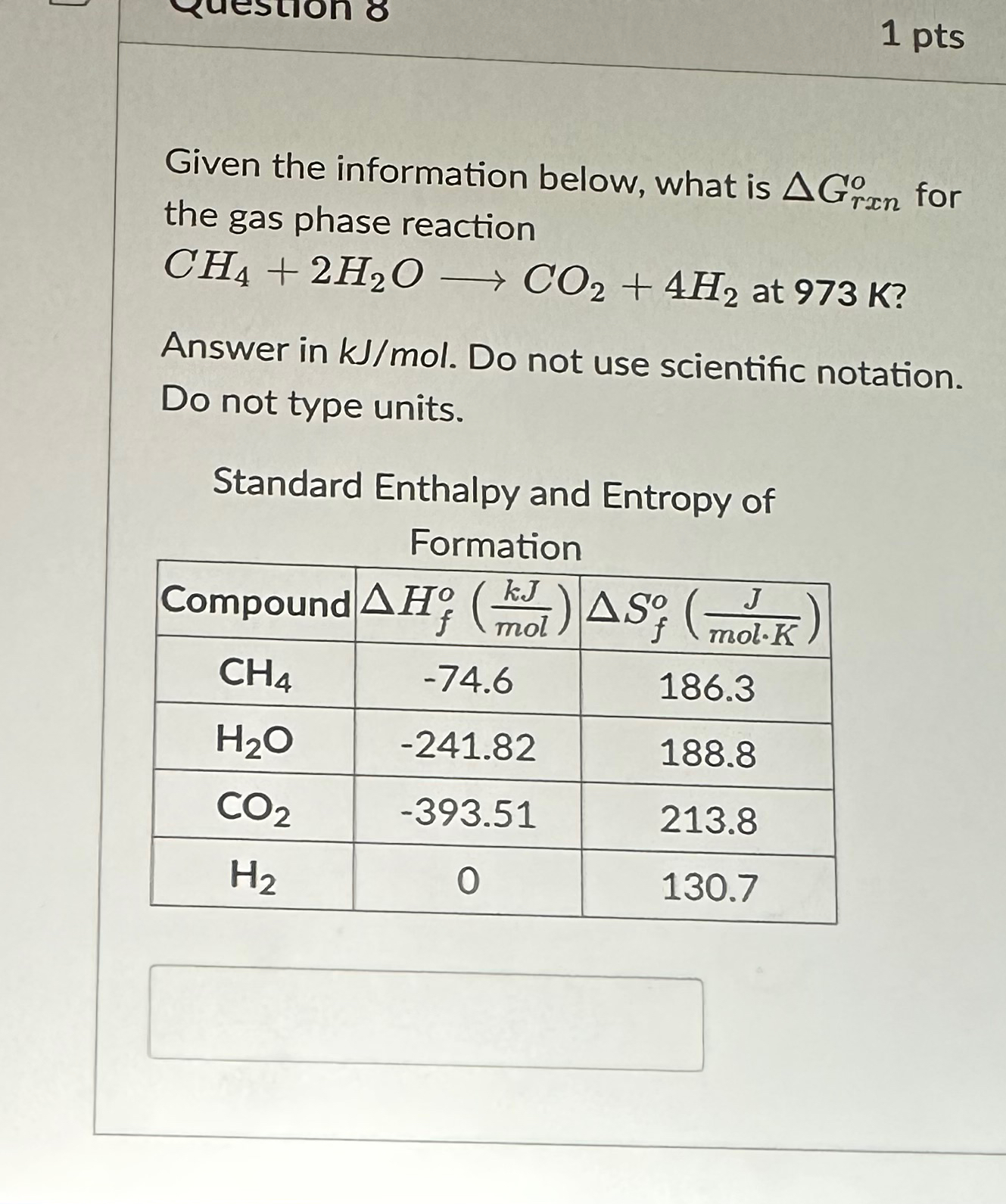 Solved 1 ﻿ptsGiven the information below, what is ΔGrxno | Chegg.com