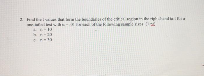 Solved 2. Find the t values that form the boundaries of the | Chegg.com