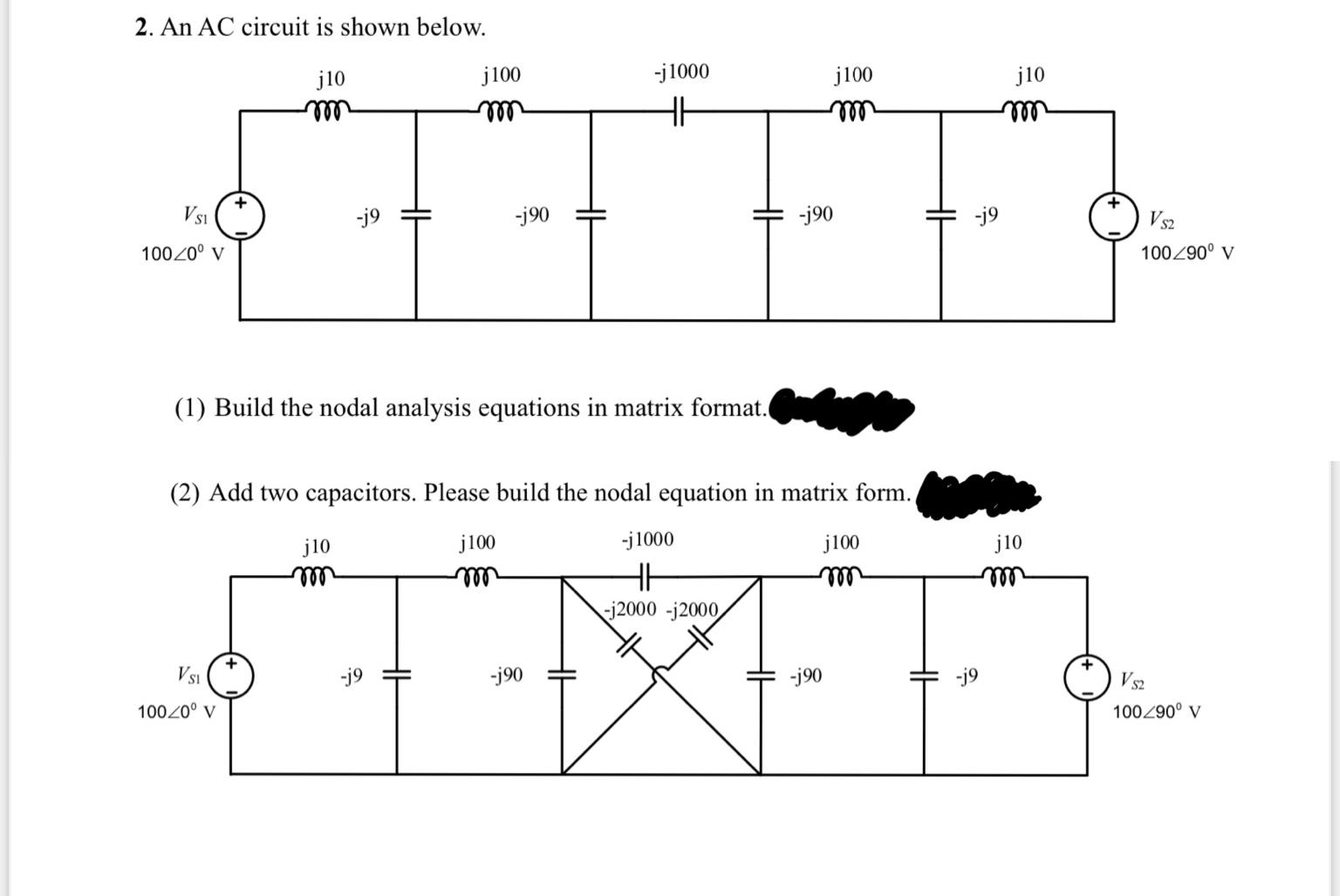Solved An AC circuit is shown below.(1) ﻿Build the nodal | Chegg.com