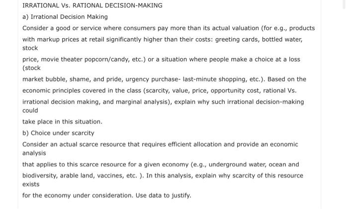Solved IRRATIONAL VS. RATIONAL DECISION-MAKING a) Irrational | Chegg.com