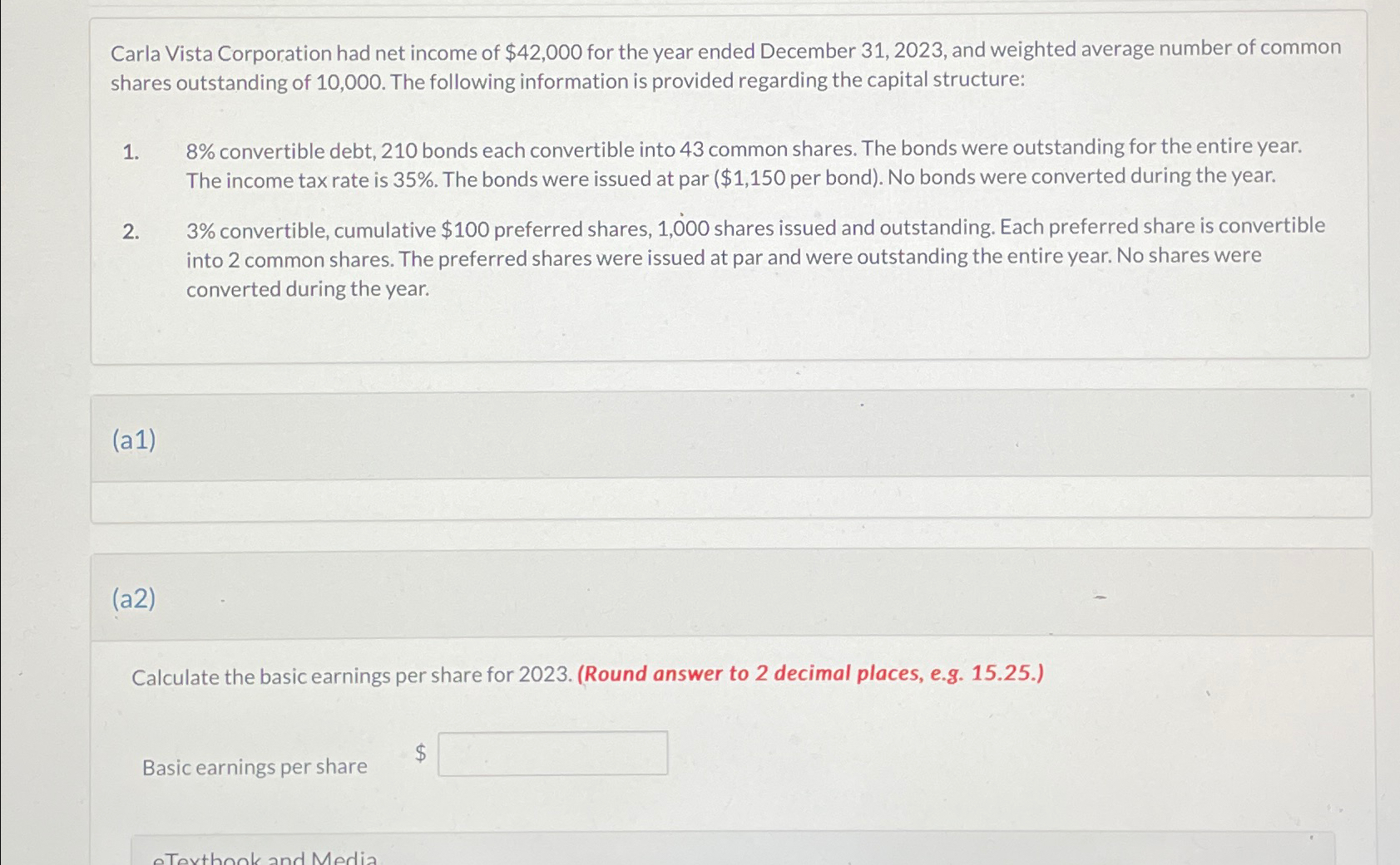 Carla Vista Corporation had net income of $42,000 | Chegg.com