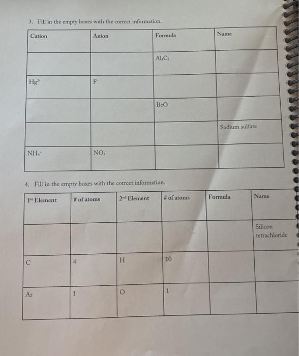Solved 3. Fill in the empty boxes with the correct | Chegg.com