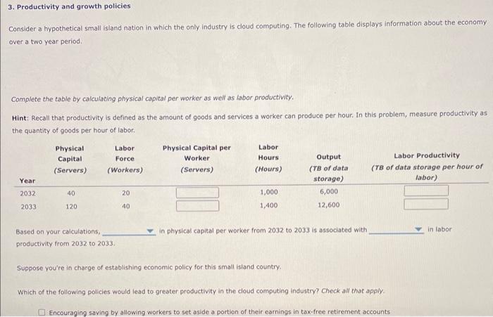 Solved 3. Productivity and growth policies Consider a | Chegg.com