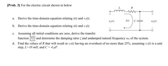 Solved [Prob. 3] For the electric circuit shown in below a. | Chegg.com