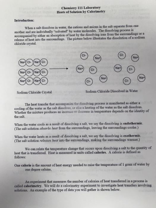 Solved Chemistry 111 Laboratory Heats of Solution by | Chegg.com