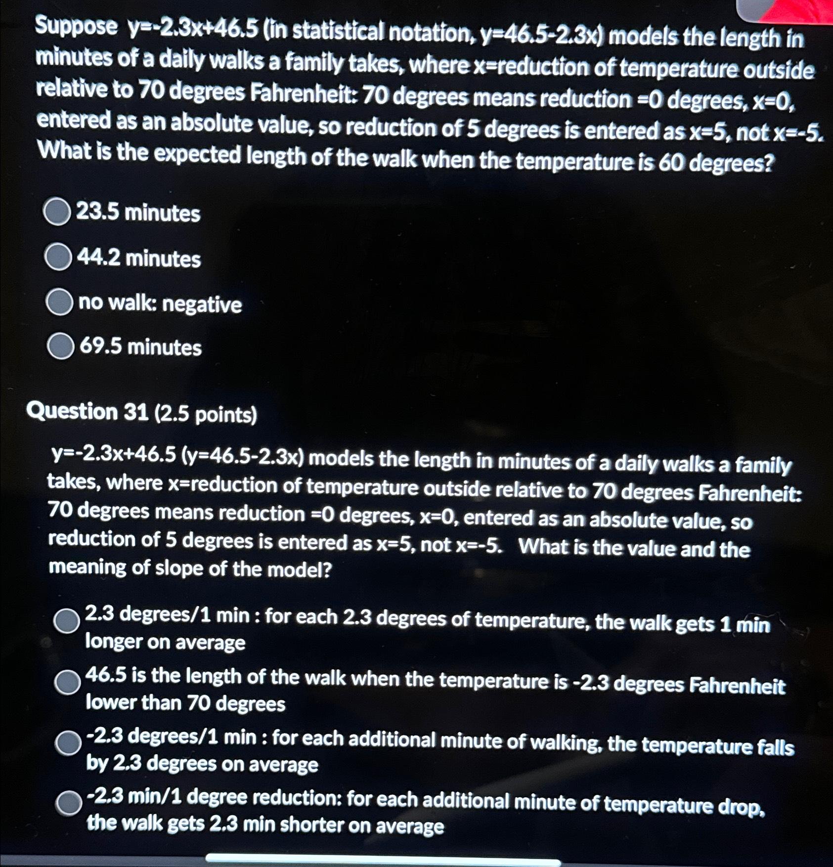 Solved Suppose y=-2.3x+46.5 (in statistical notation, | Chegg.com