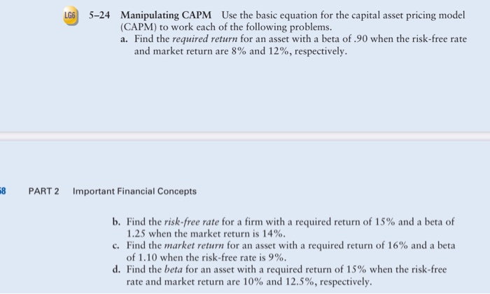 Solved LG6 5-24 Manipulating CAPM Use the basic equation for | Chegg.com
