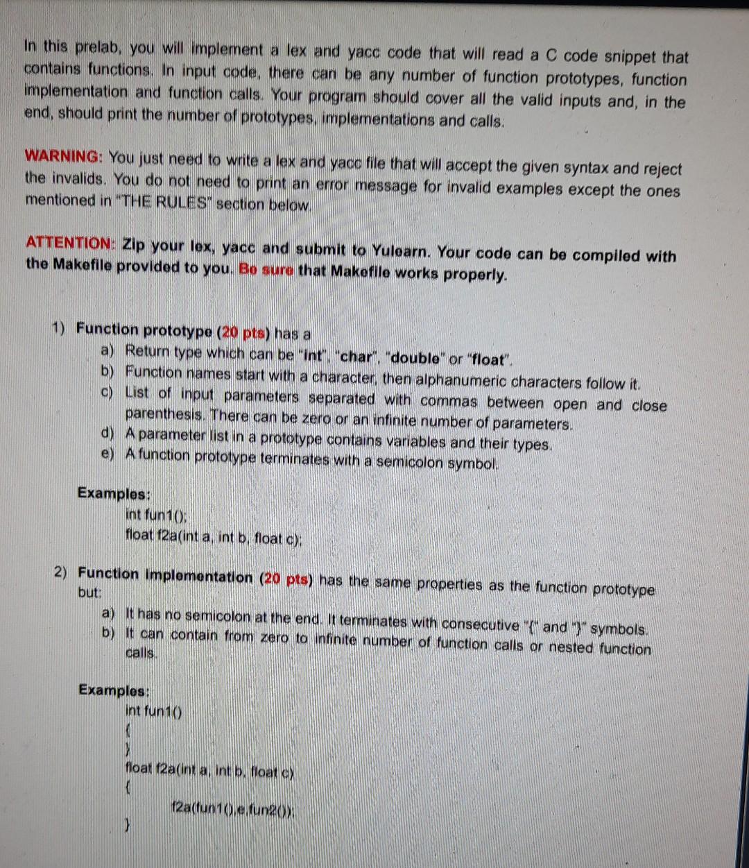 Solved In this prelab, you will implement a lex and yace | Chegg.com