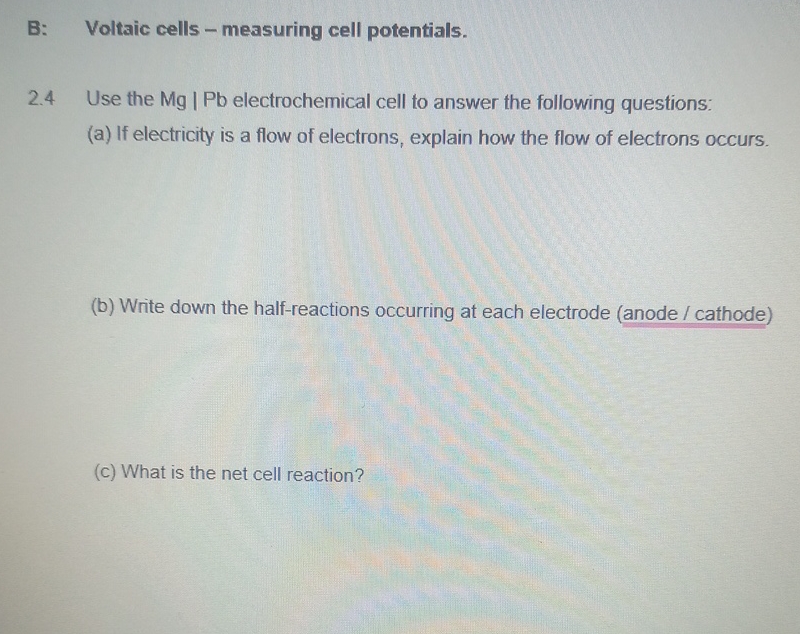 Solved B: Voltaic cells - ﻿measuring cell potentials.2.4 | Chegg.com