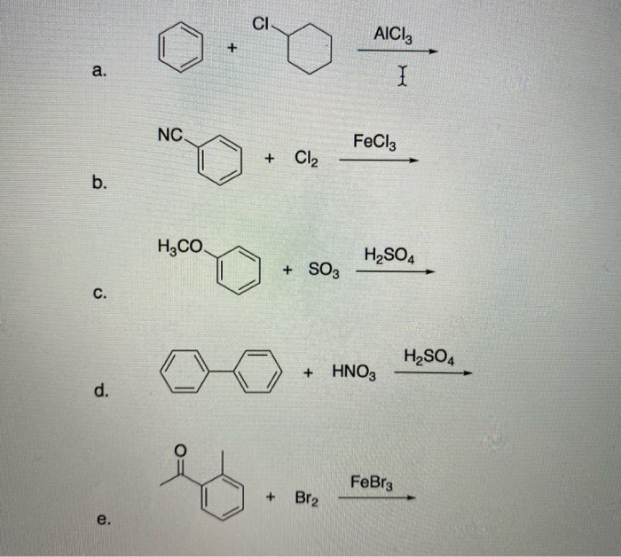 Solved CI AICI: NC FeCl3 Cl2 H2CO H2SO4 + SO3 H2SO4 . 90+, | Chegg.com