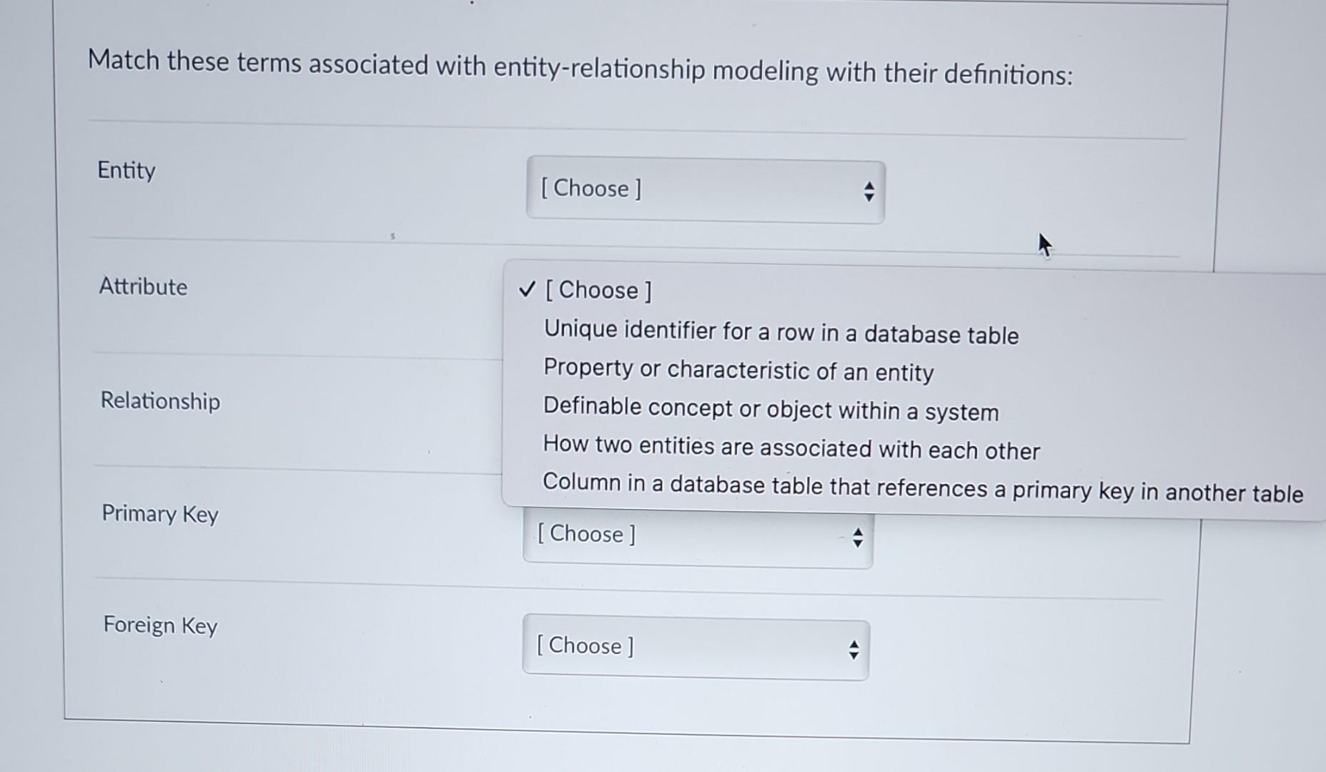 Solved Match these terms associated with entity-relationship | Chegg.com