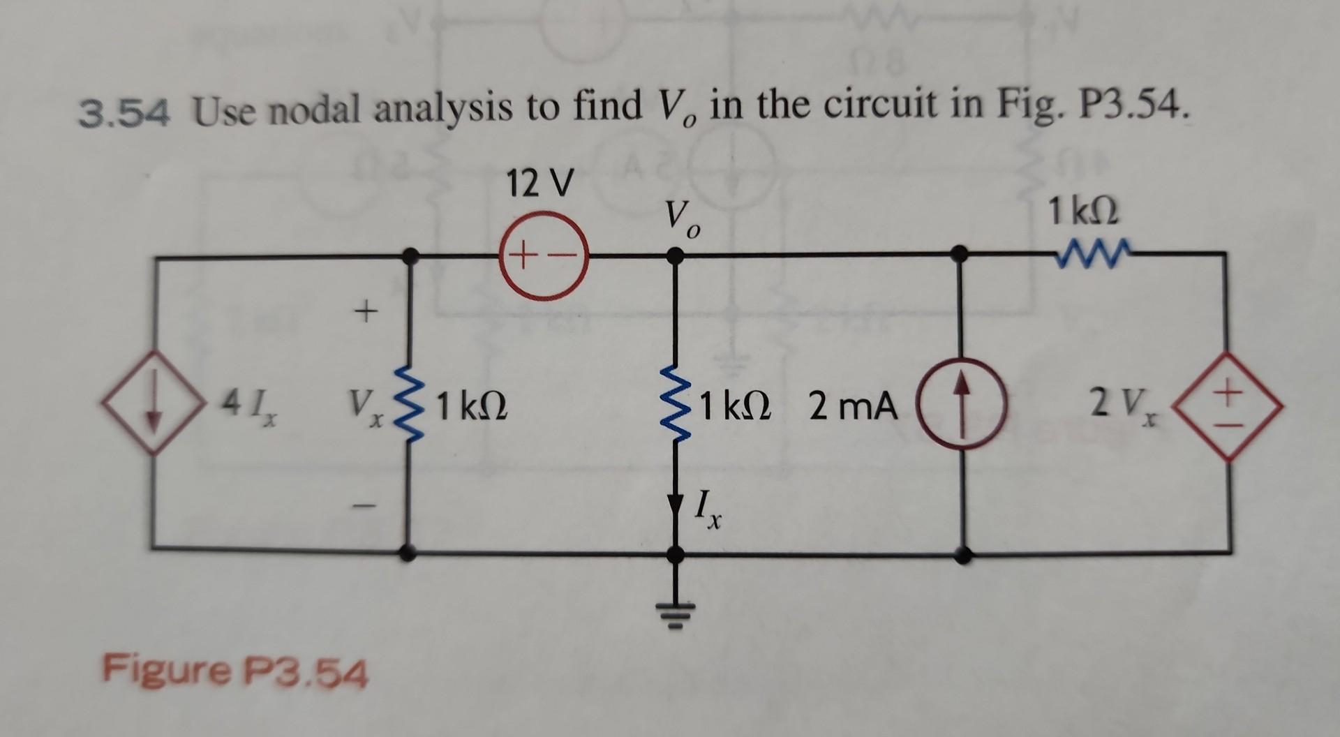 Solved 3.54 Use nodal analysis to find Vo in the circuit in | Chegg.com