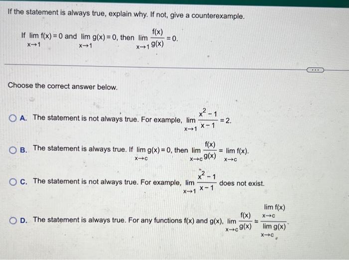 Solved If the statement is always true, explain why. If not, | Chegg.com