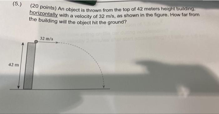 Solved ( 20 points) An object is thrown from the top of 42 | Chegg.com