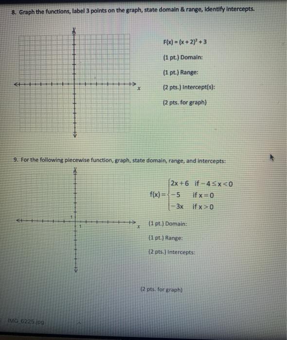 Solved 8. Graph the functions, label 3 points on the graph, | Chegg.com