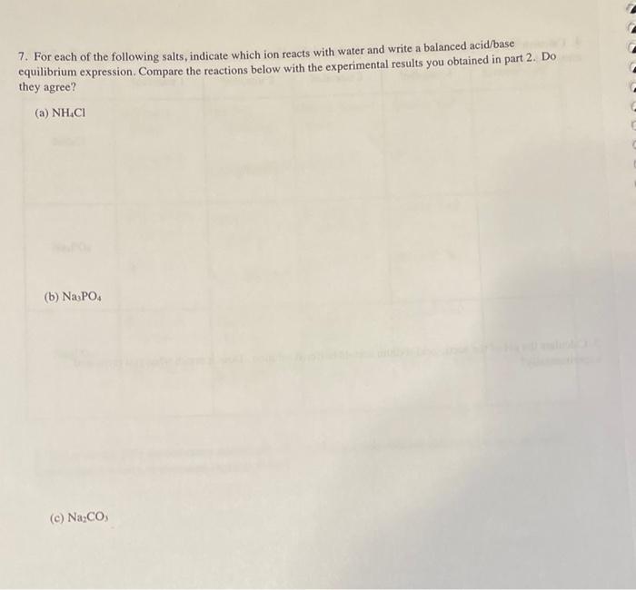 7. For each of the following salts, indicate which | Chegg.com