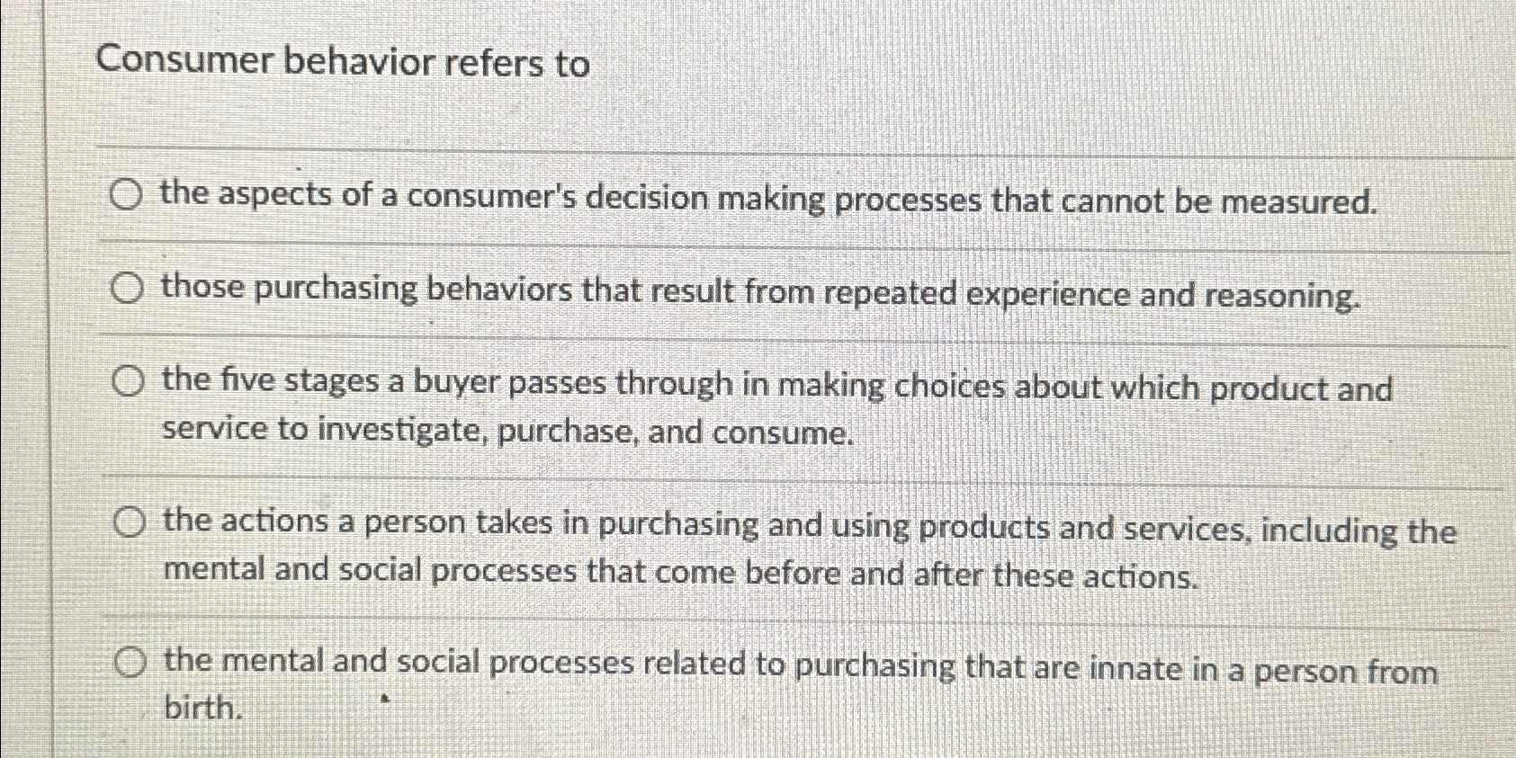 Solved Consumer behavior refers tothe aspects of a | Chegg.com