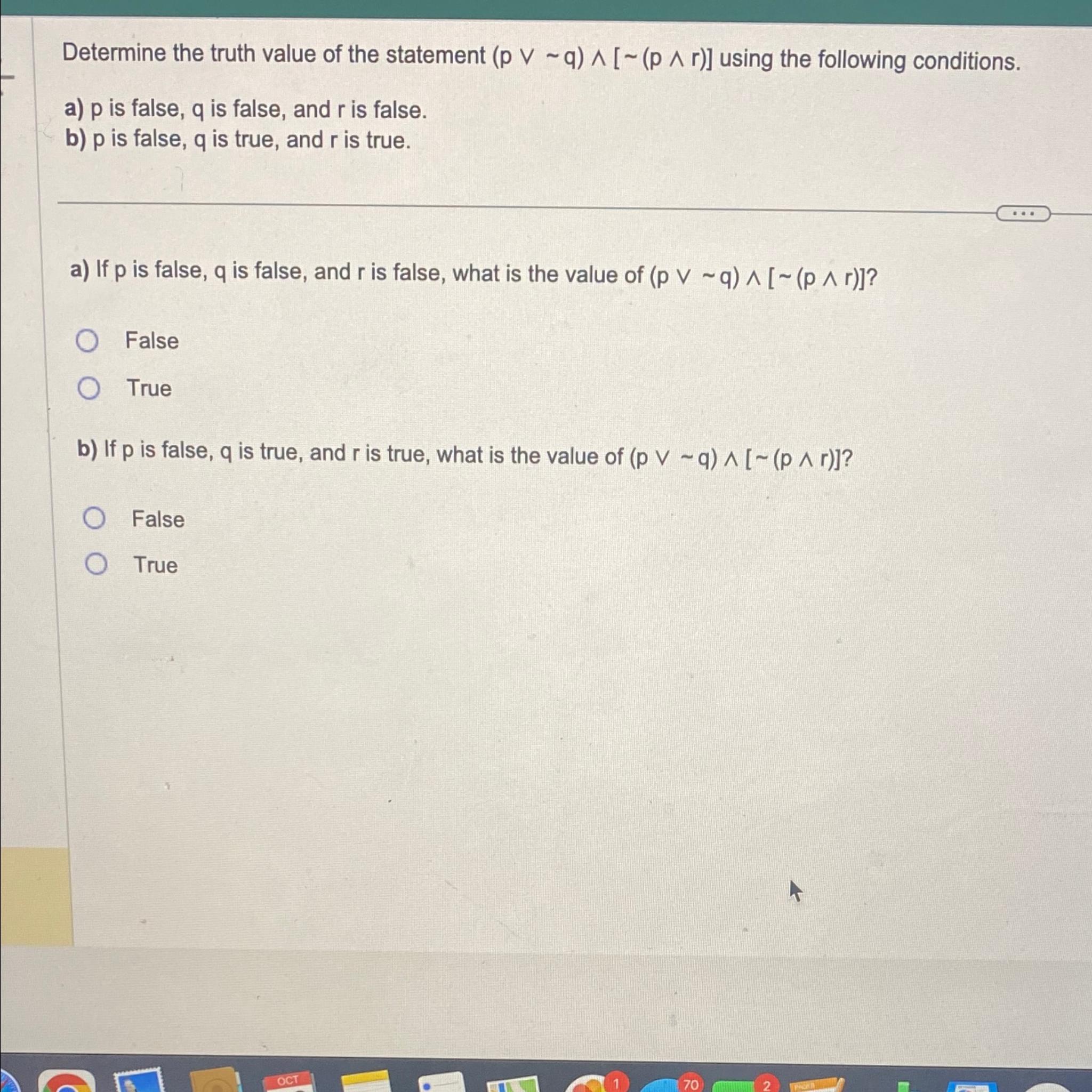 Solved Determine the truth value of the statement | Chegg.com