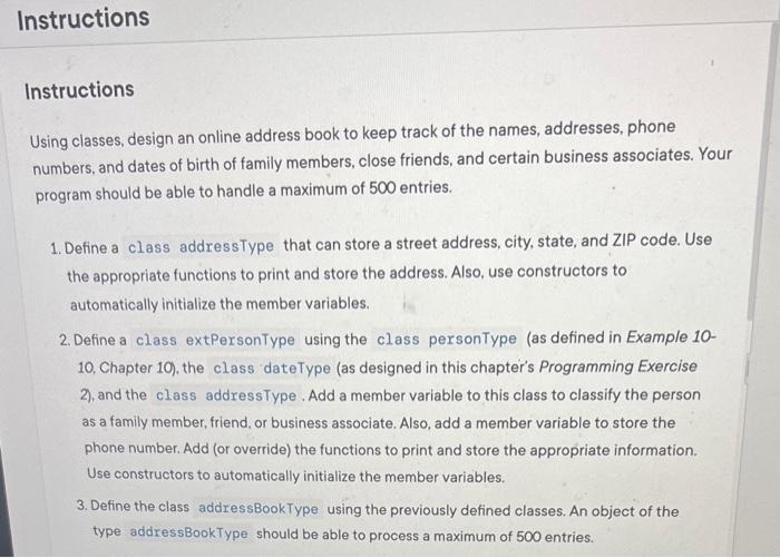 Solved Using classes, design an online address book to keep | Chegg.com