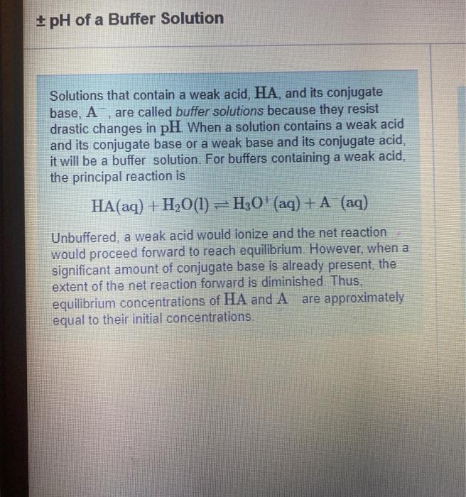Solved pH of a Buffer Solution Solutions that contain a weak | Chegg.com