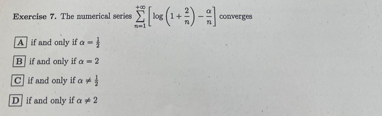 Solved Exercise 7. ﻿The numerical series | Chegg.com