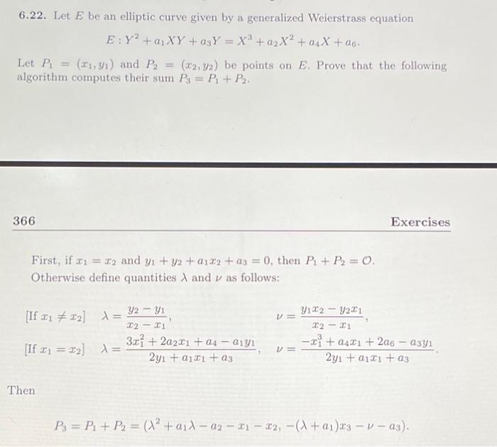 Solved 6.22. Let E be an elliptic curve given by a | Chegg.com