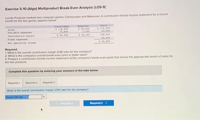 Solved Exercise 5-10 (Algo) Multiproduct Break-Even Analysis | Chegg.com Solved Exercise 5-10 (Algo) Multiproduct Break-Even Analysis | Chegg.com