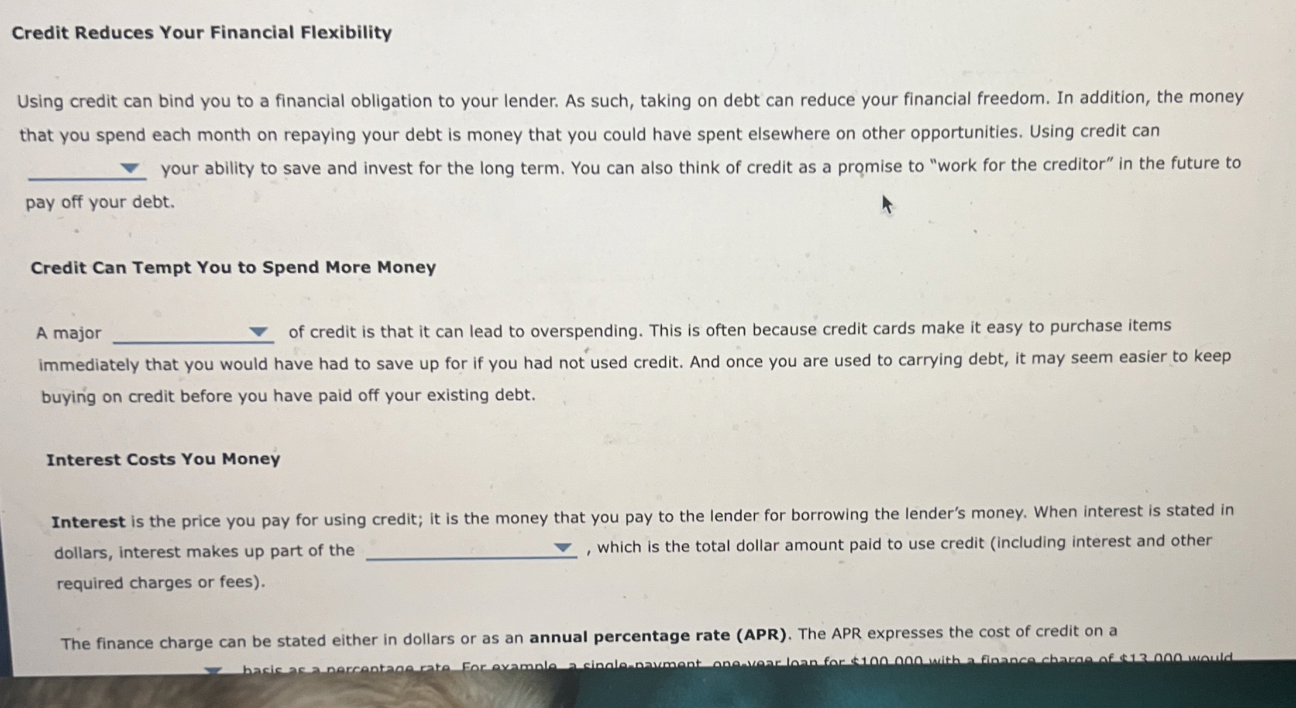 Solved Credit Reduces Your Financial FlexibilityUsing credit | Chegg.com