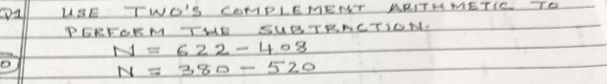 Solved TO 21 USE TWO'S COMPLEMENT ARITHMETIC PERFORM THE | Chegg.com