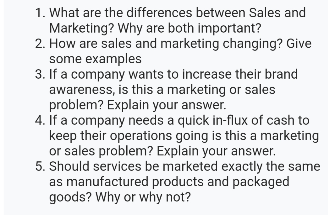 Solved What are the differences between Sales and Marketing? | Chegg.com