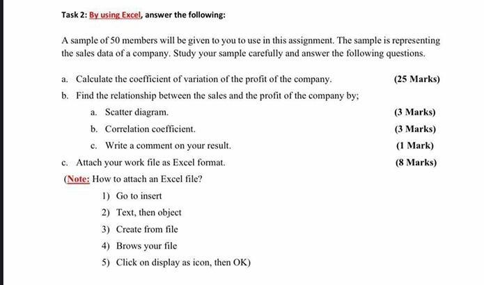 Task 2: By using Excel, answer the following: A | Chegg.com