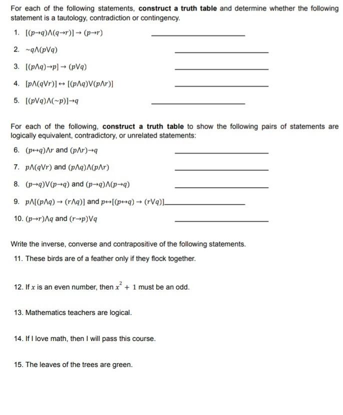 Solved 2 3 Activity No. 1: Let p: "Chad is a good teacher.". | Chegg.com