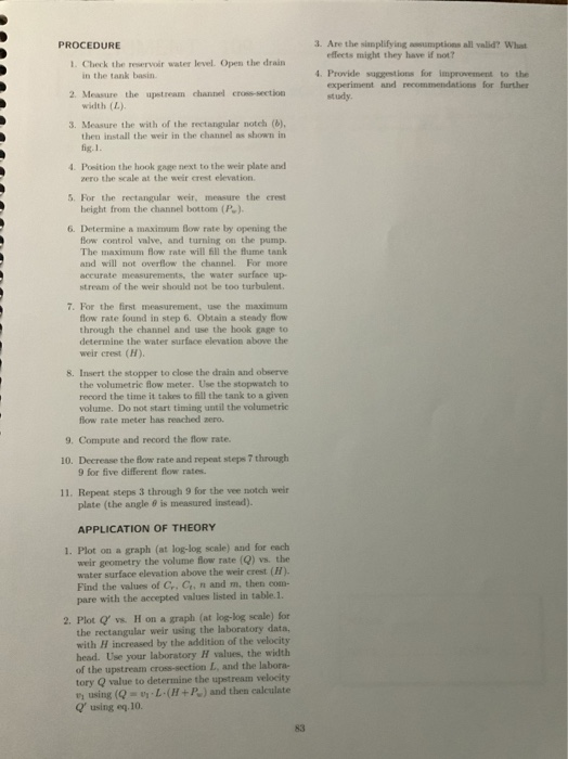 EXPERIMENT 109. OPEN CHANNEL FLOW - PRELAB 1. Read | Chegg.com