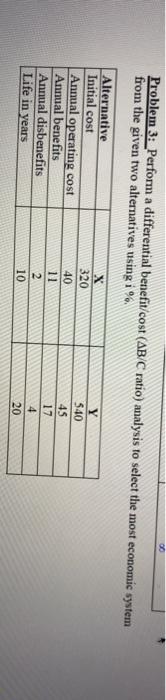 Solved o Problem 3: Perform a differential benefit/cost | Chegg.com