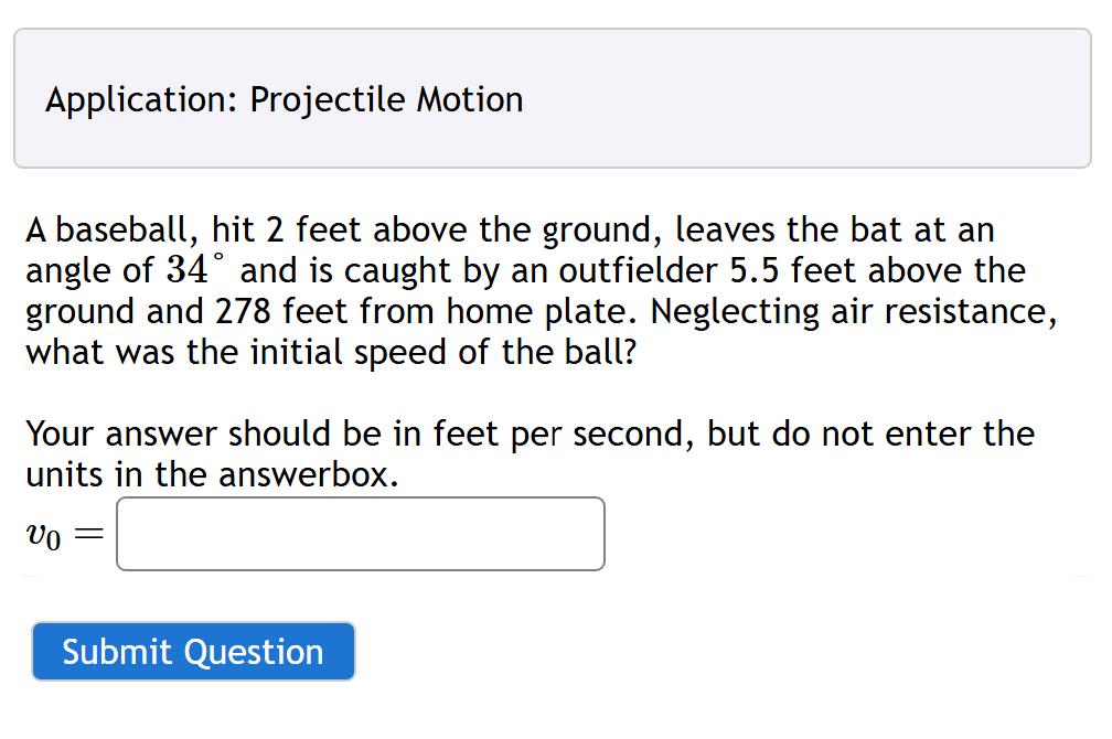 Solved Application: Projectile MotionA baseball, hit 2 ﻿feet | Chegg.com
